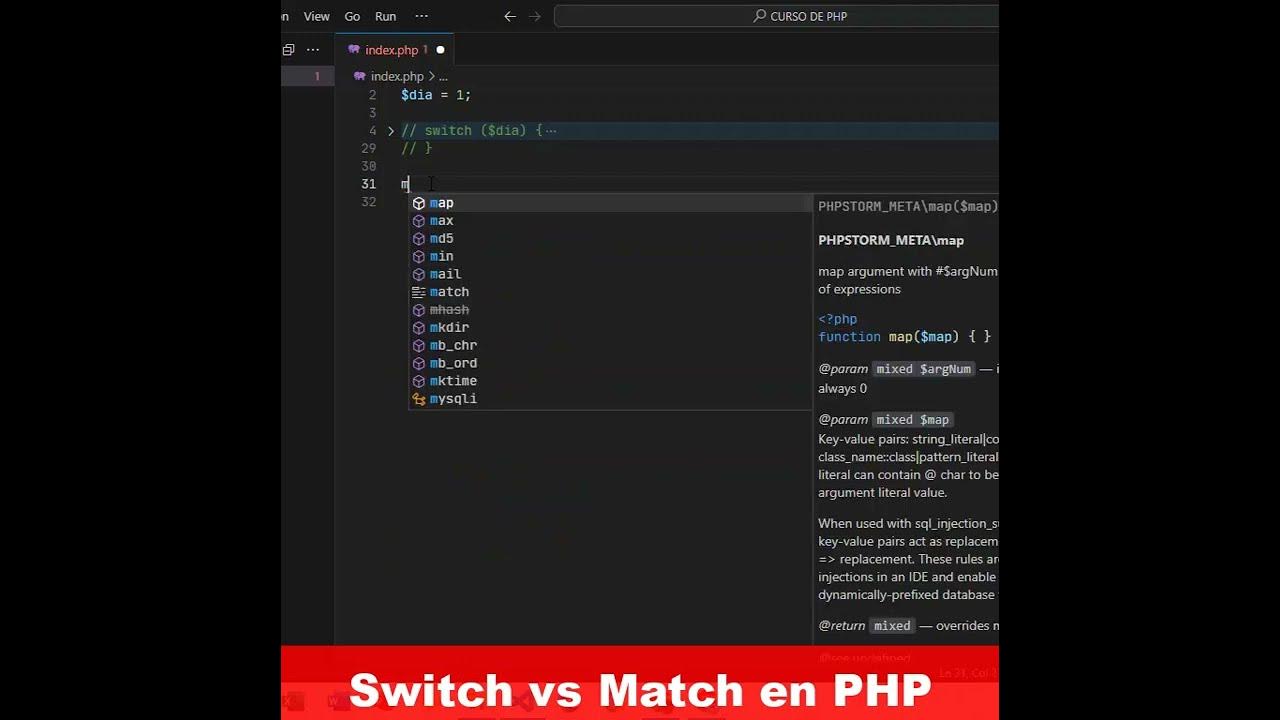 Aprende a usar la funcion Match en reemplazo de la sentencia Switch #php #desarrolloweb - YouTube