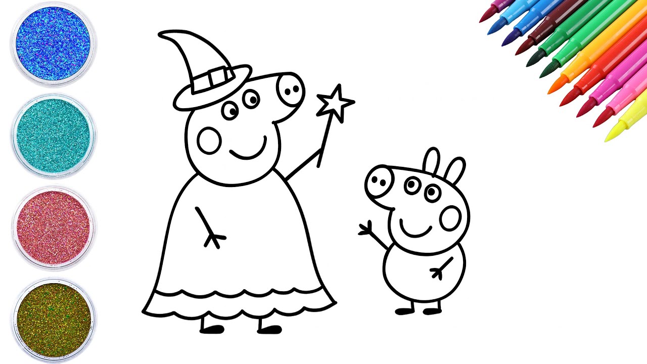 Cute Peppa Pig Witch Magic Coloring | Easy Halloween Drawing for Kids ...