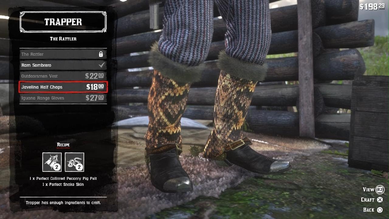 Rdr2- Javelina Half Chaps 1x Perfect Collared Peccary Pig Pelt 1x ...