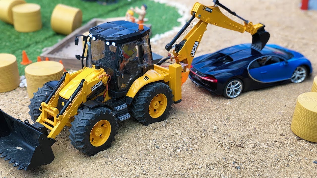 RC Bugatti Chiron Crash! JCB Backhoe Tractor Excavator in action! - YouTube
