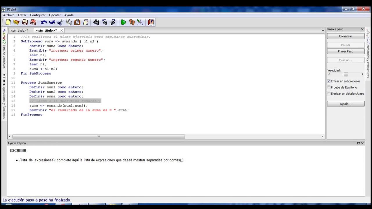 subrutina en PSEINT - YouTube