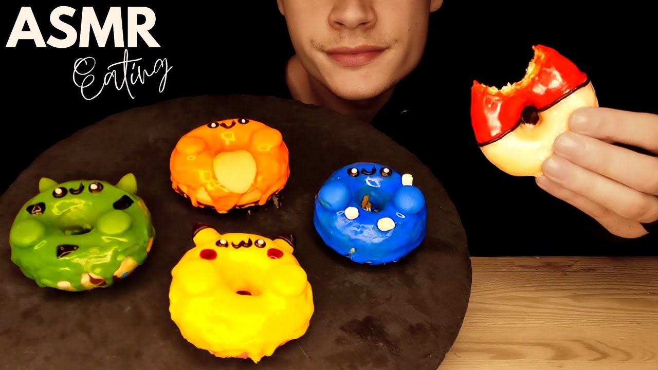 ASMR Eating Edible Pokemon Donuts Mukbang (No Talking) Food Sounds ...