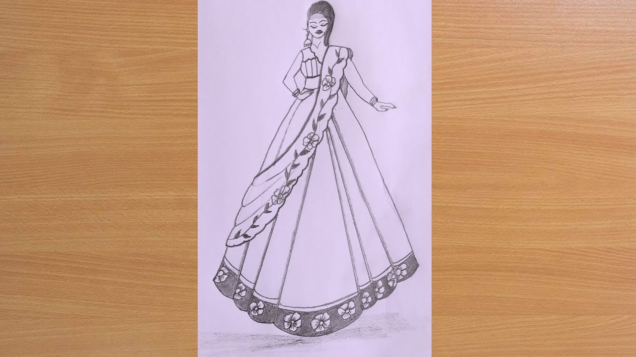 lenga girl drawing simple step by step snow drawings - YouTube