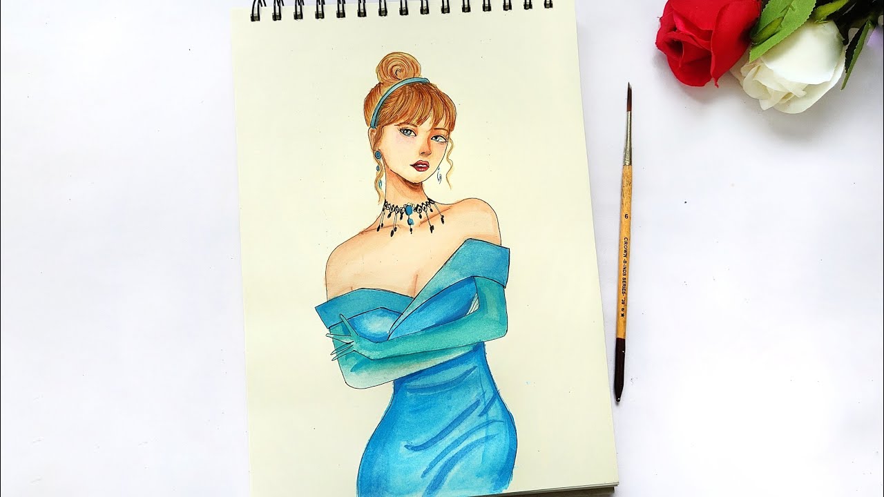 How to easy princess drawing using water colour.. - YouTube