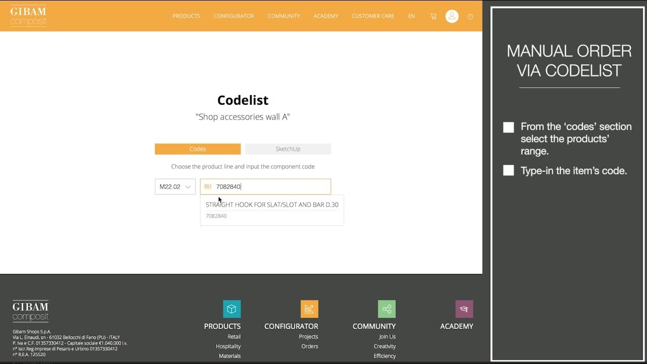 Configurator - How to submit a manual order via codelist - Gibam Composit tutorials [5] - YouTube