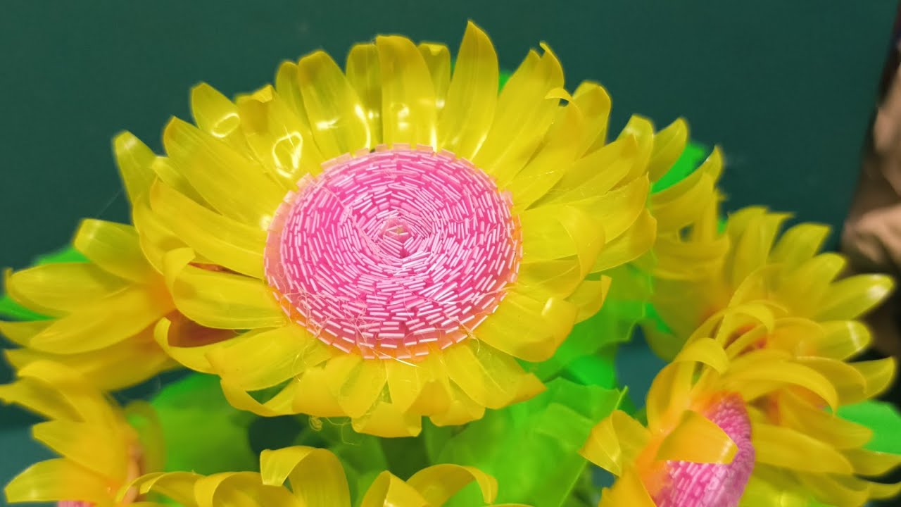 diy sun flower made out of drinking straw best out of waste - YouTube