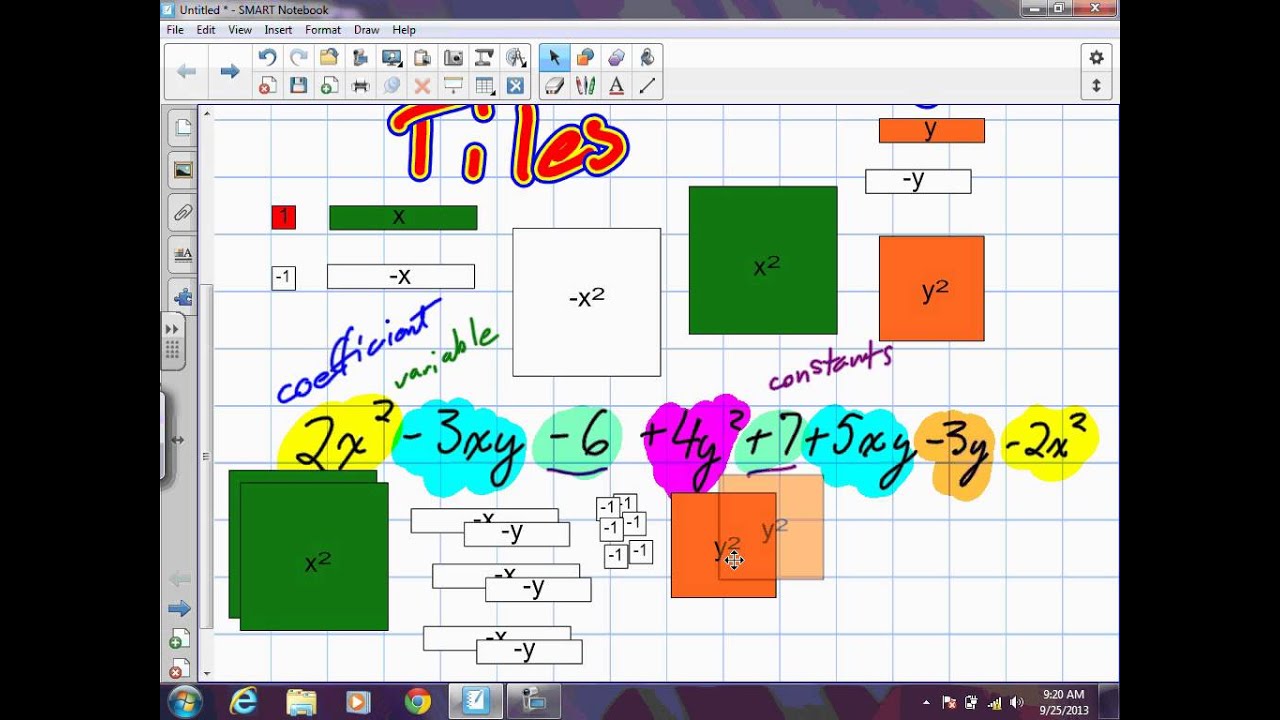 Collecting Like Terms with Algebra Tiles Grade 9 Academic Lesson 3 5 9 ...