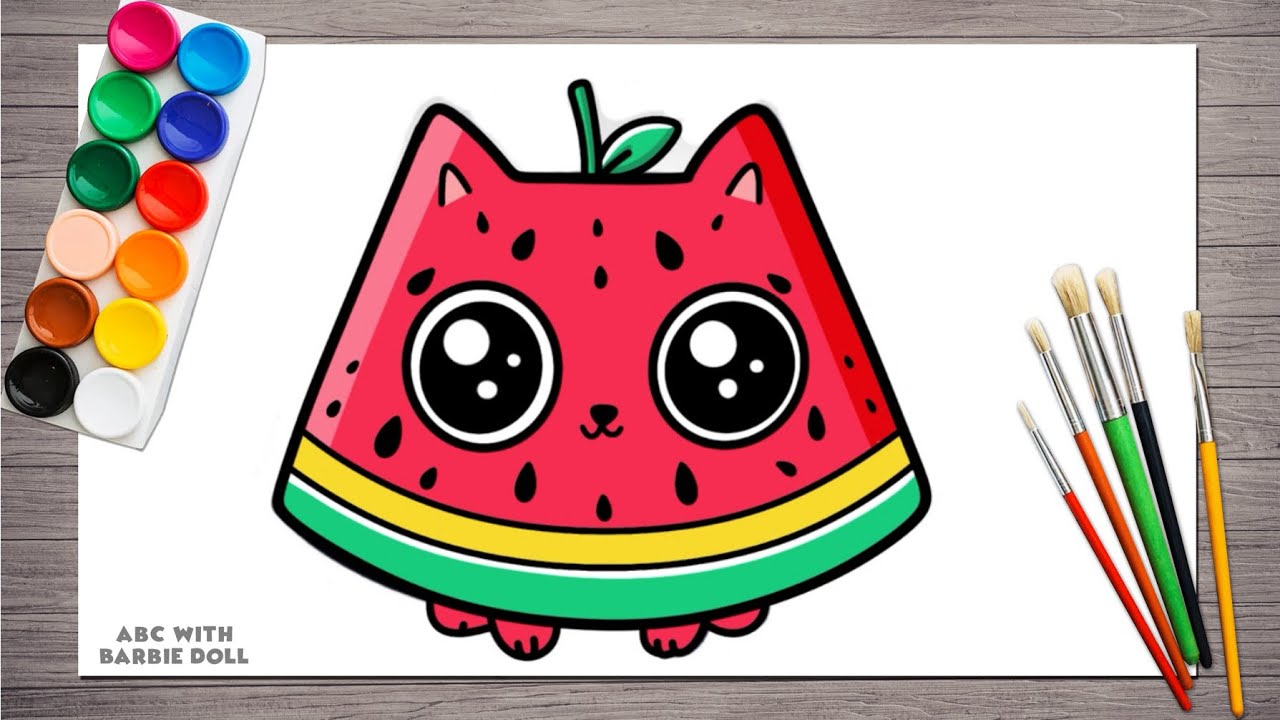 Watermelon Drawing | Watermelon Drawing and Colouring | Watermelon Cat ...