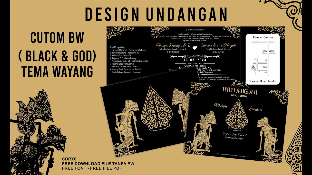 UNDANGAN CUSTOM BW WAYANG BLACK GOLD || Tutorial Coreldraw | CDRx6 ...