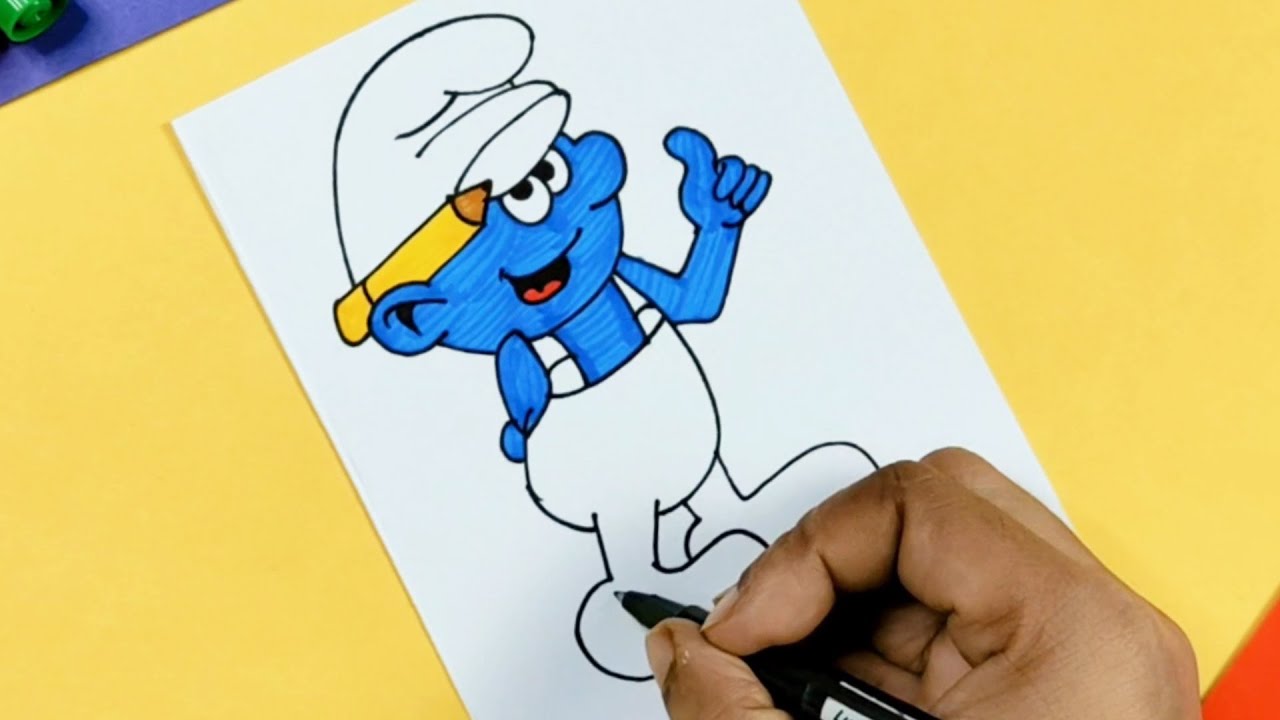 How to Draw Smurfs Cartoon Character | Smurf Drawing Video | Draw Dots ...