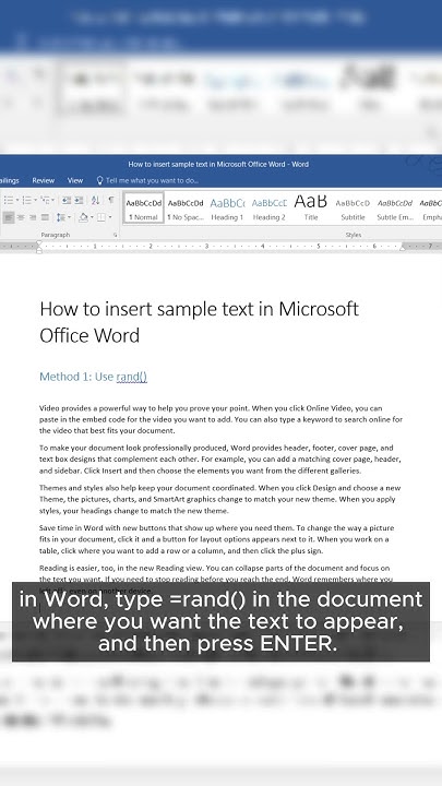 How to Insert Sample Text in Microsoft Office Word | Two Methods - YouTube