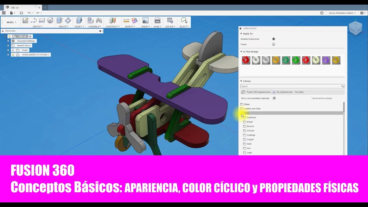 FUSION 360: APARIENCIA, COLOR CÍCLICO y PROPIEDADES FÍSICAS - YouTube