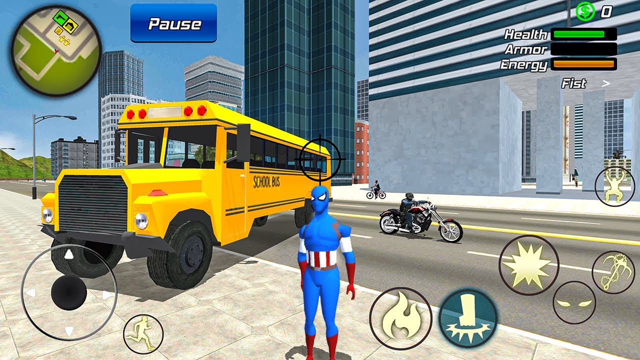 Captain Rope Hero Ninja Gangster Crime City - Bike and School Bus ...