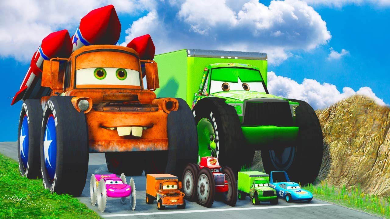Big & Small Tow Mater ROCKET with Big Wheels vs Chick Hicks and Small ...