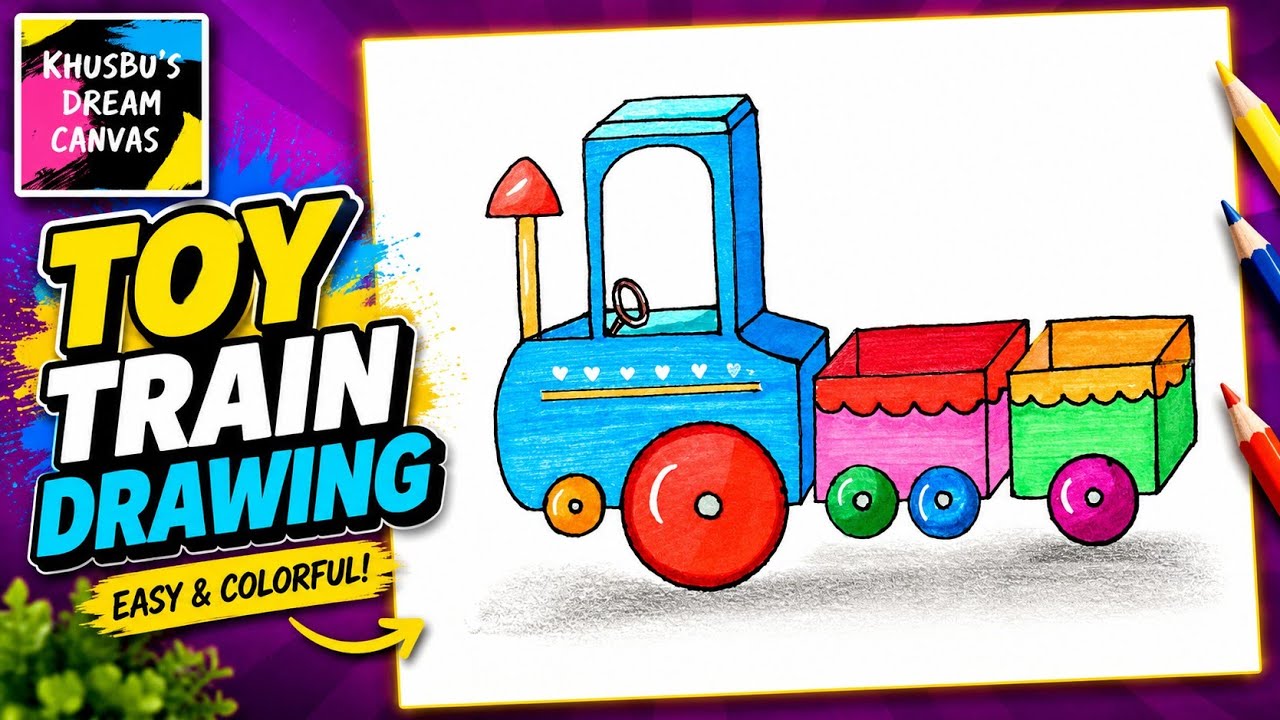 Easy Toy Train Drawing Tutorial | Step-by-Step for Kids & Beginners ...