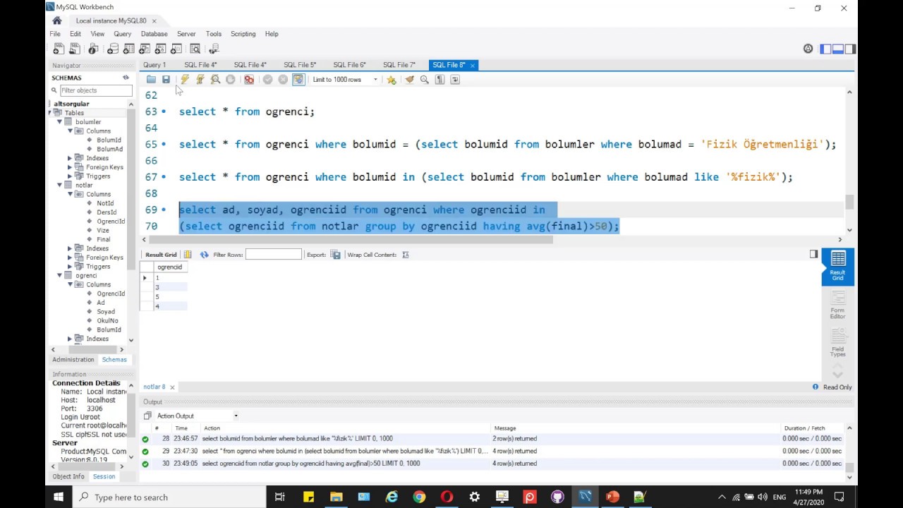 Veritabanı II - Alt Sorgular Uygulama - YouTube