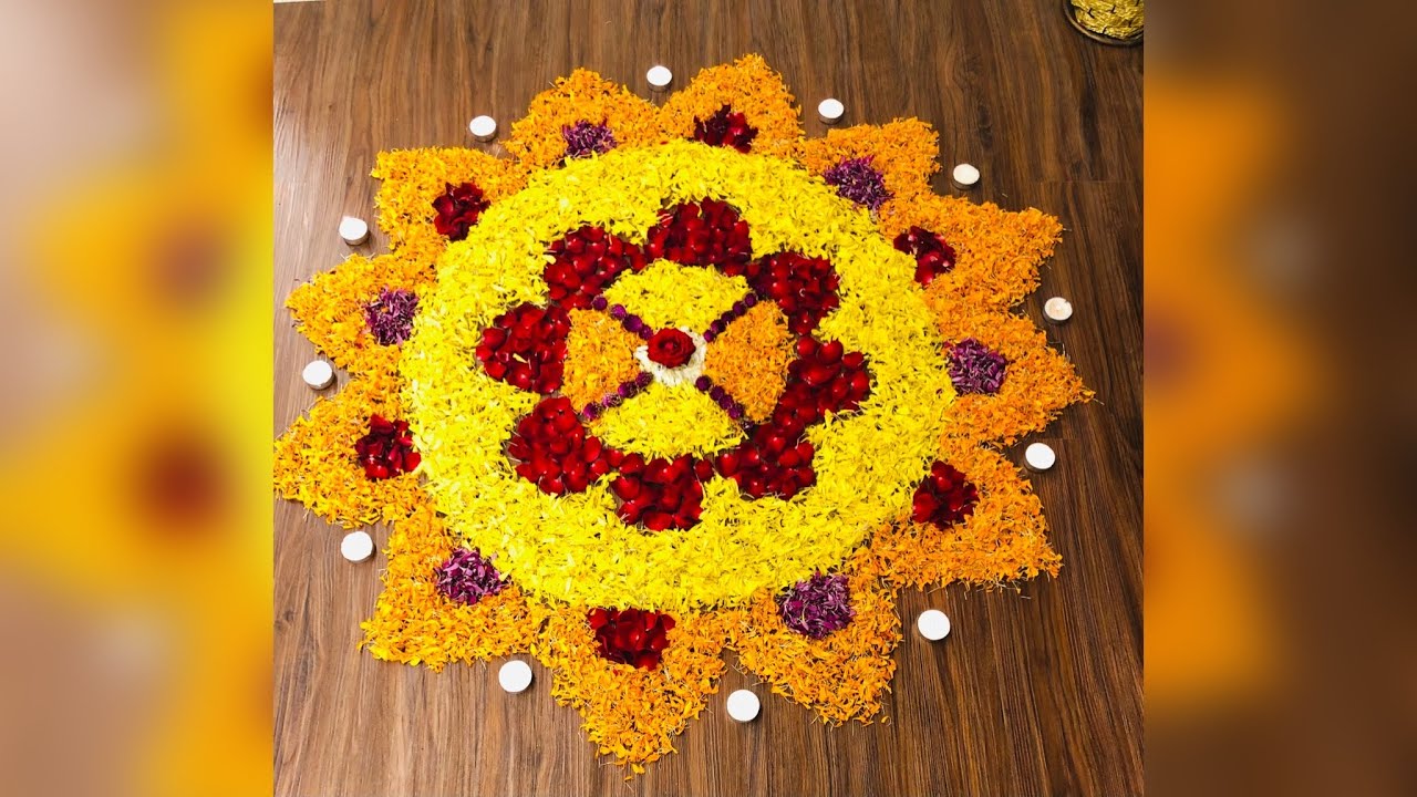 Easy Flower rangoli🌹🌼 | Festival flower decoration | Pooja decoration ...