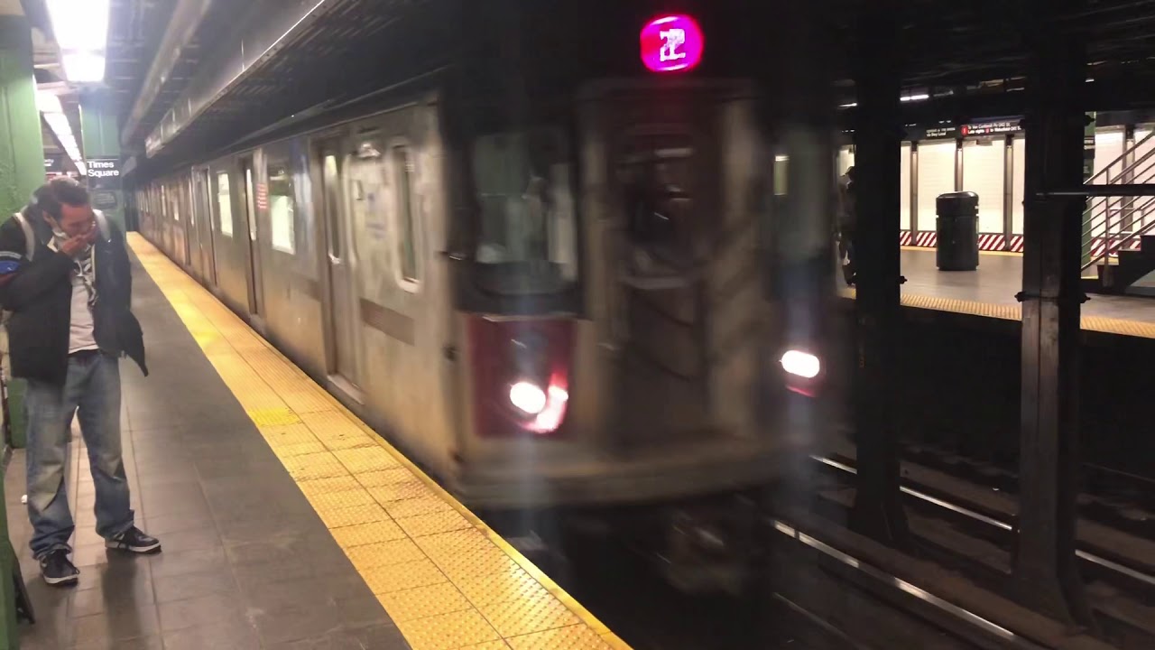 MTA NYC Subway: Downtown R62A (1) & R142 (2) Trains at Times Square ...