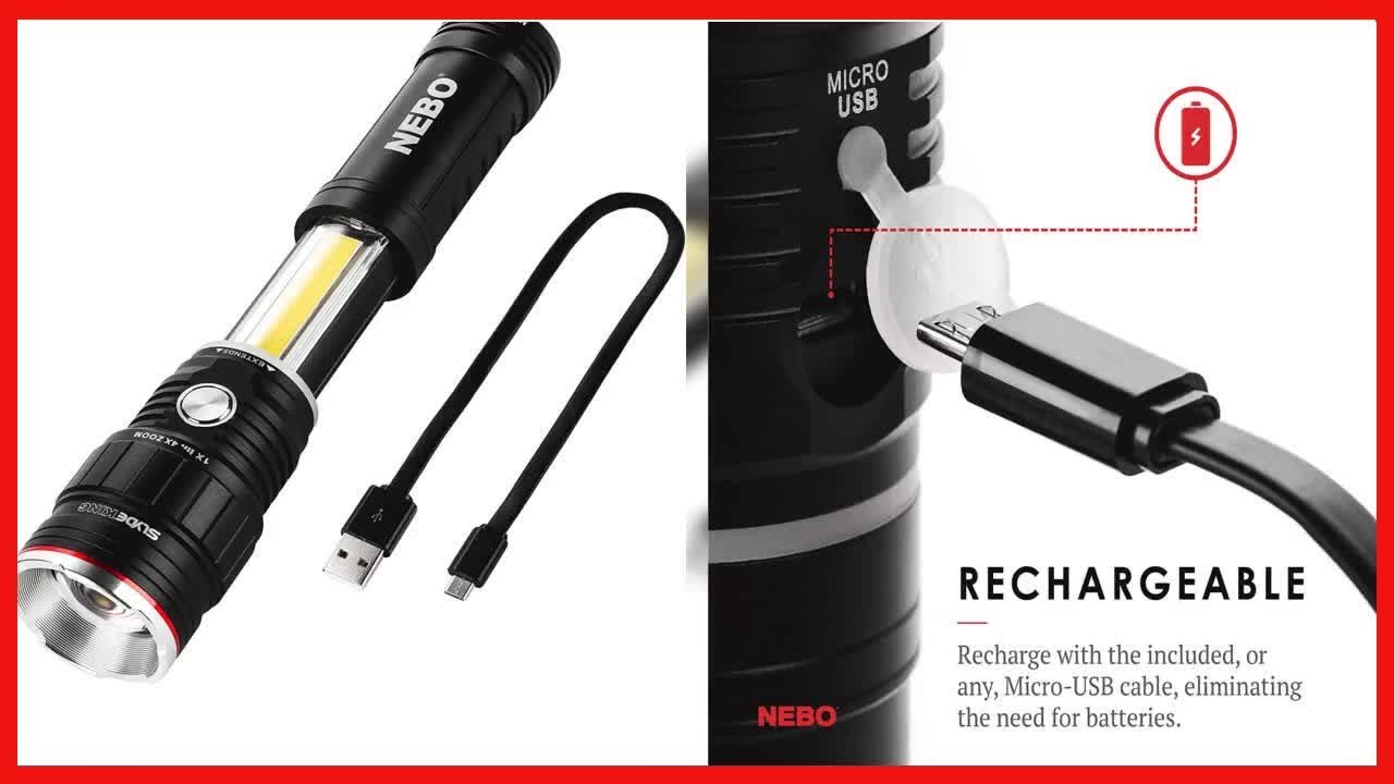 NEBO SLYDE King 500 Lumen USB Rechargeable LED Flashlight with Red Work Light, Bright EDC ...