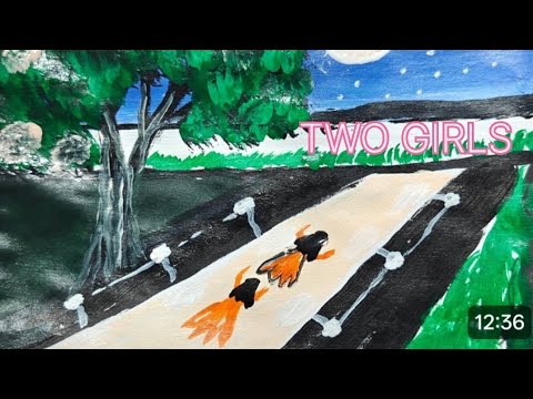 Easy step scenery painting for beginners Two Girls on the Road/How to ...