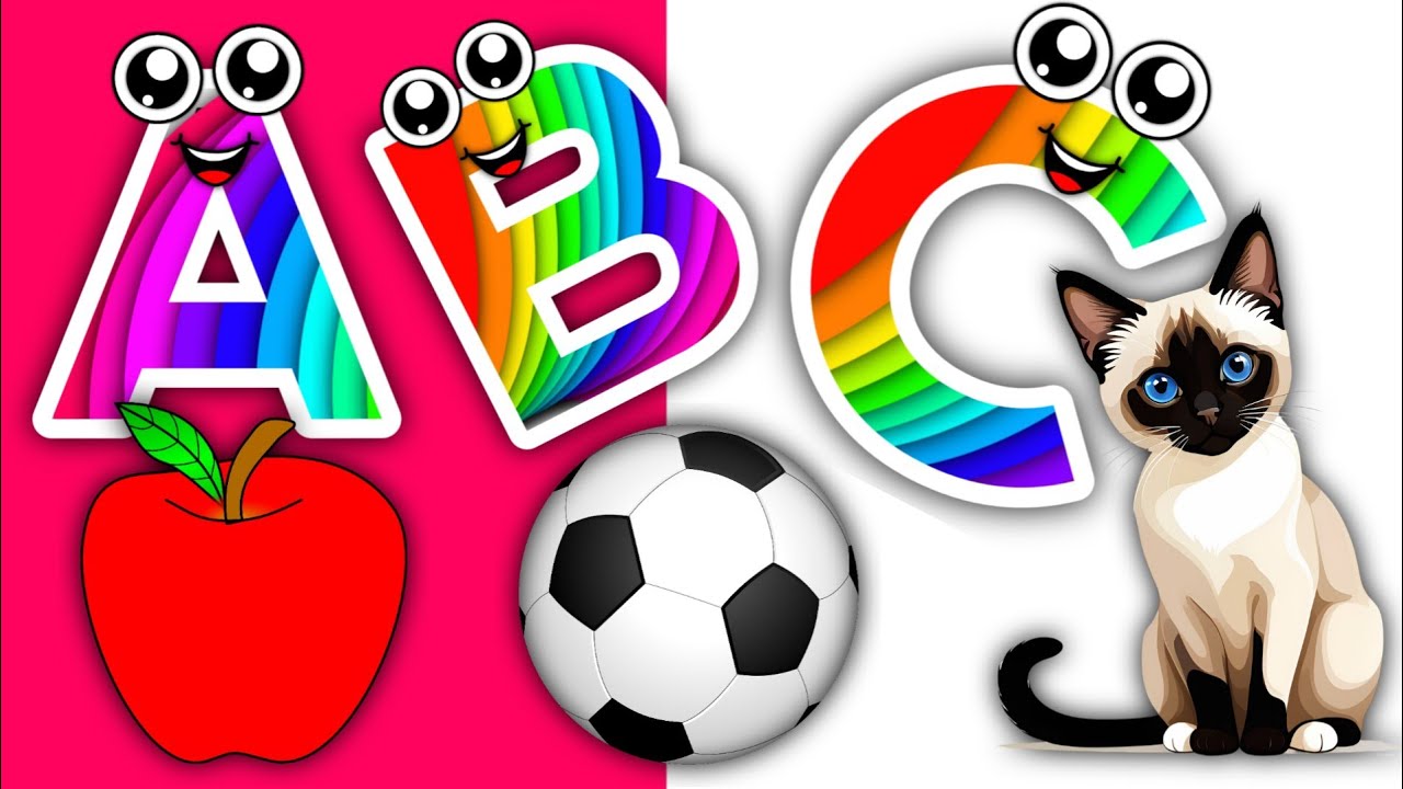 Apple🍎Ball⚽Cat🐱| A For Apple B For Ball C For Cat | English Alphabet ...