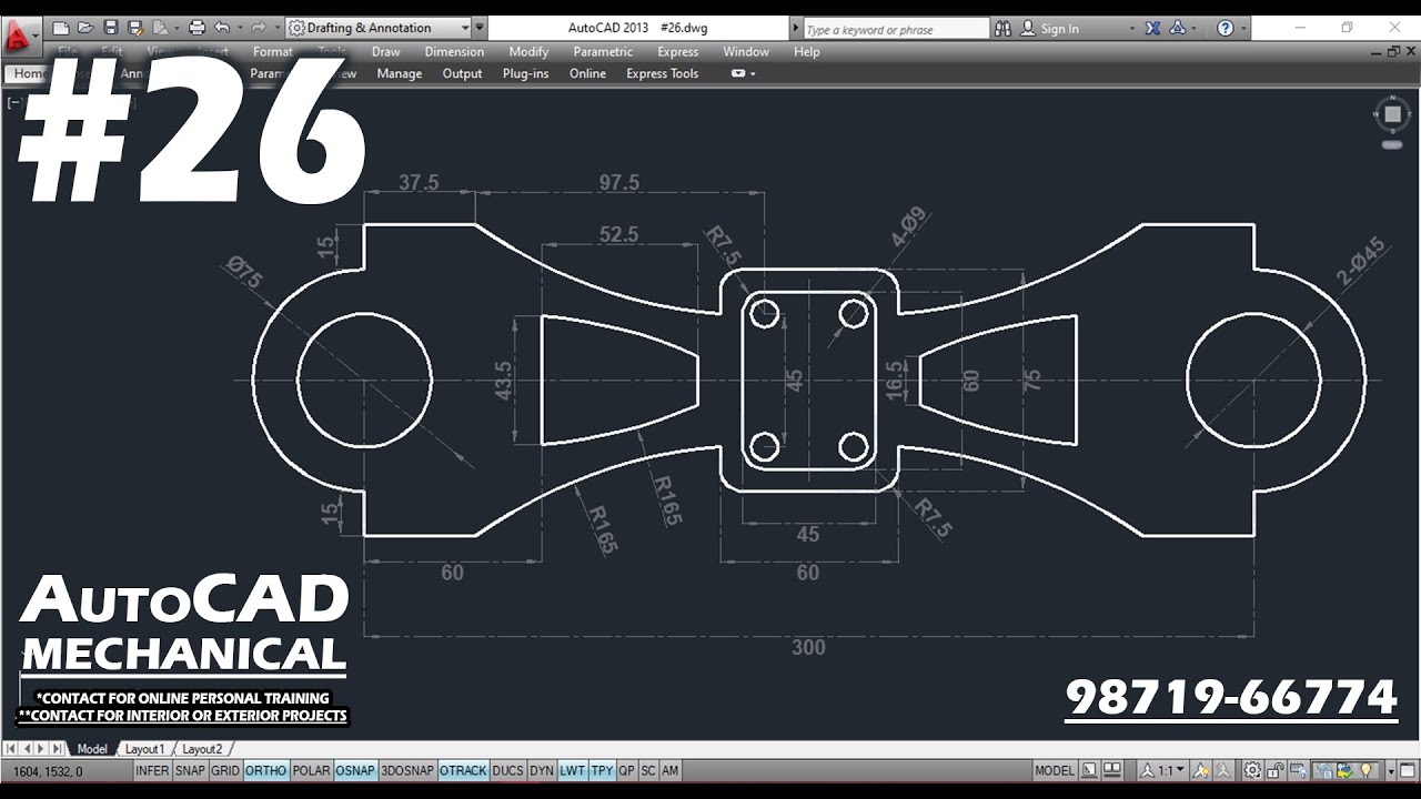 #26 || AUTOCAD MECHANICAL PRACTICE DRAWING || - YouTube