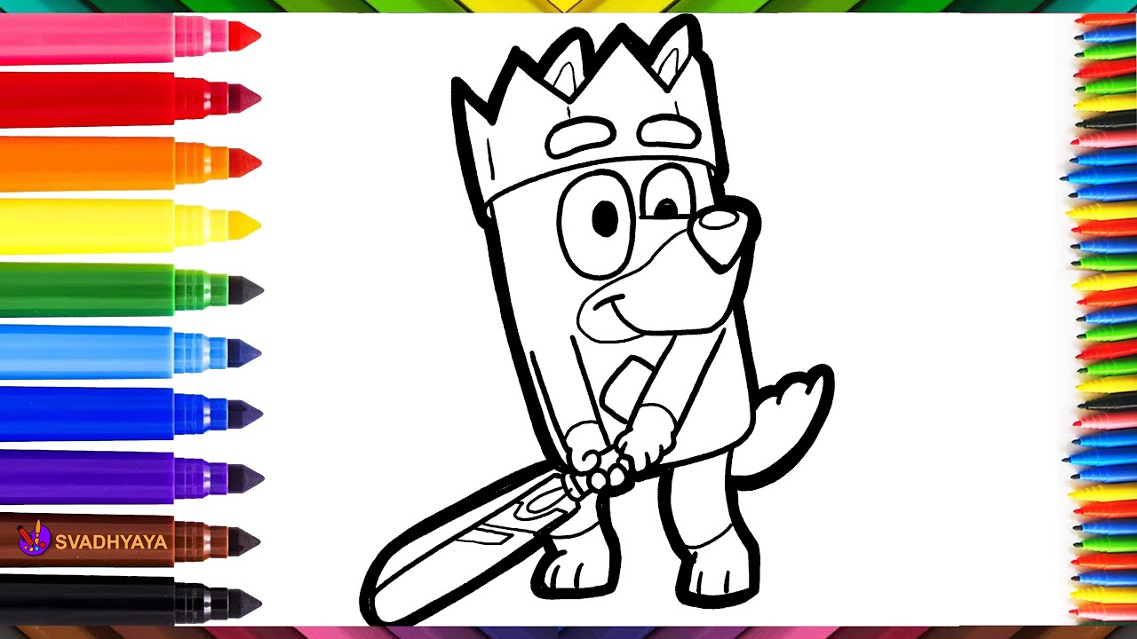 How to draw rusty playing cricket bluey - YouTube