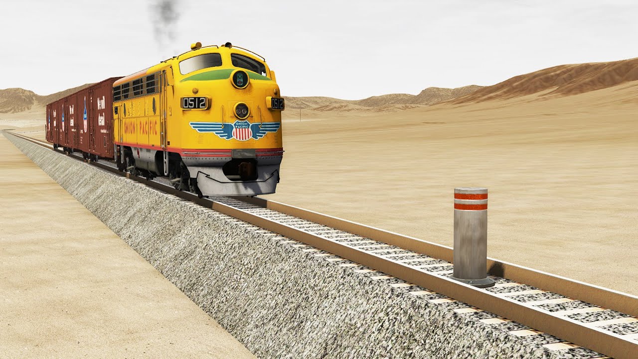 Train vs Crazy Metal Bollard Rail Crossing - BeamNG.Drive - YouTube