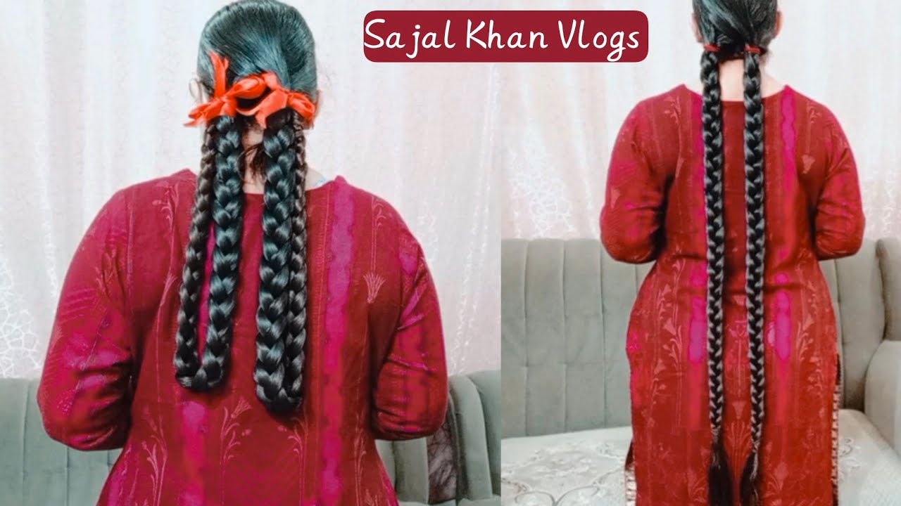 Twins long braid and twin folded braid hairstyle making by husband ...