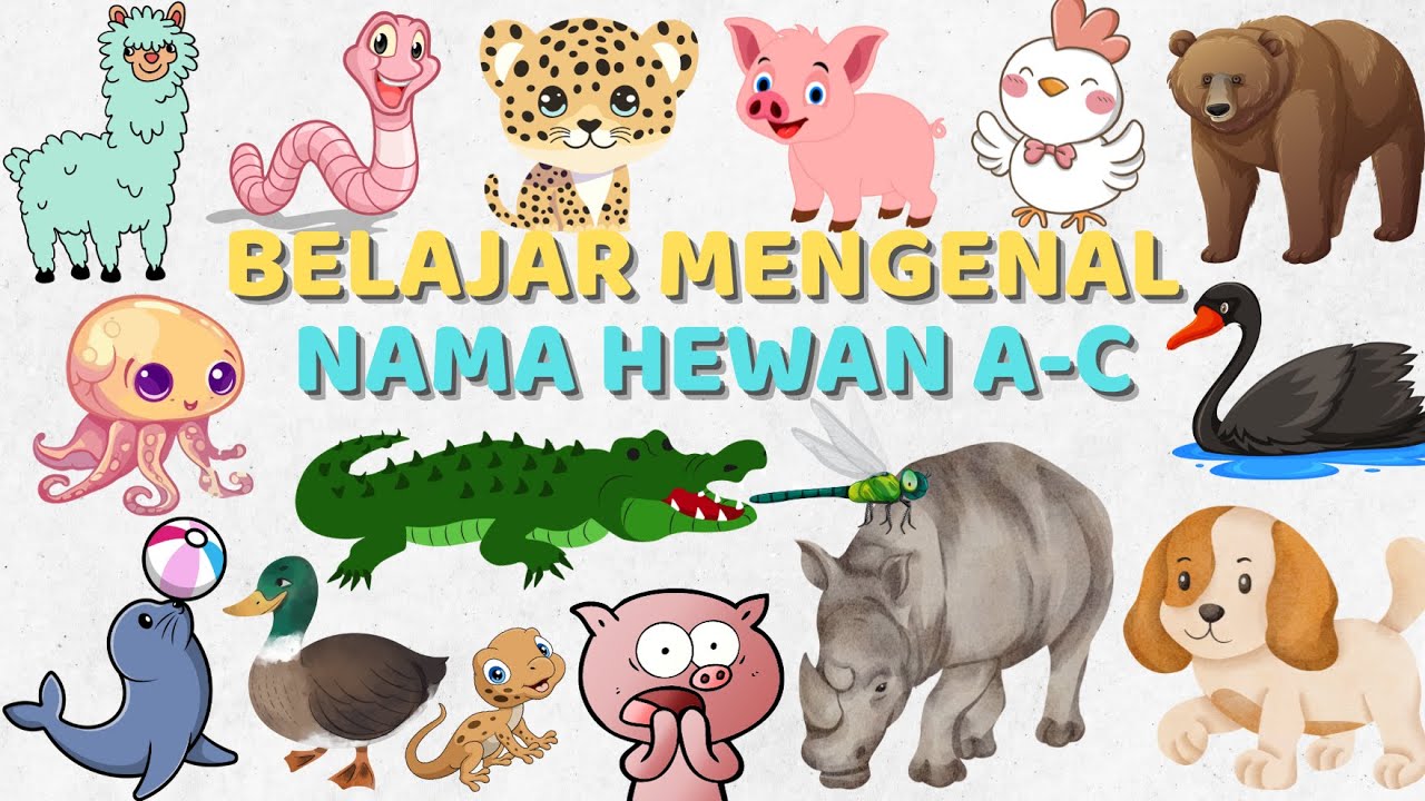 BELAJAR MENGENAL NAMA HEWAN AWALAN HURUF A-C BAHASA INDONESIA & BAHASA ...