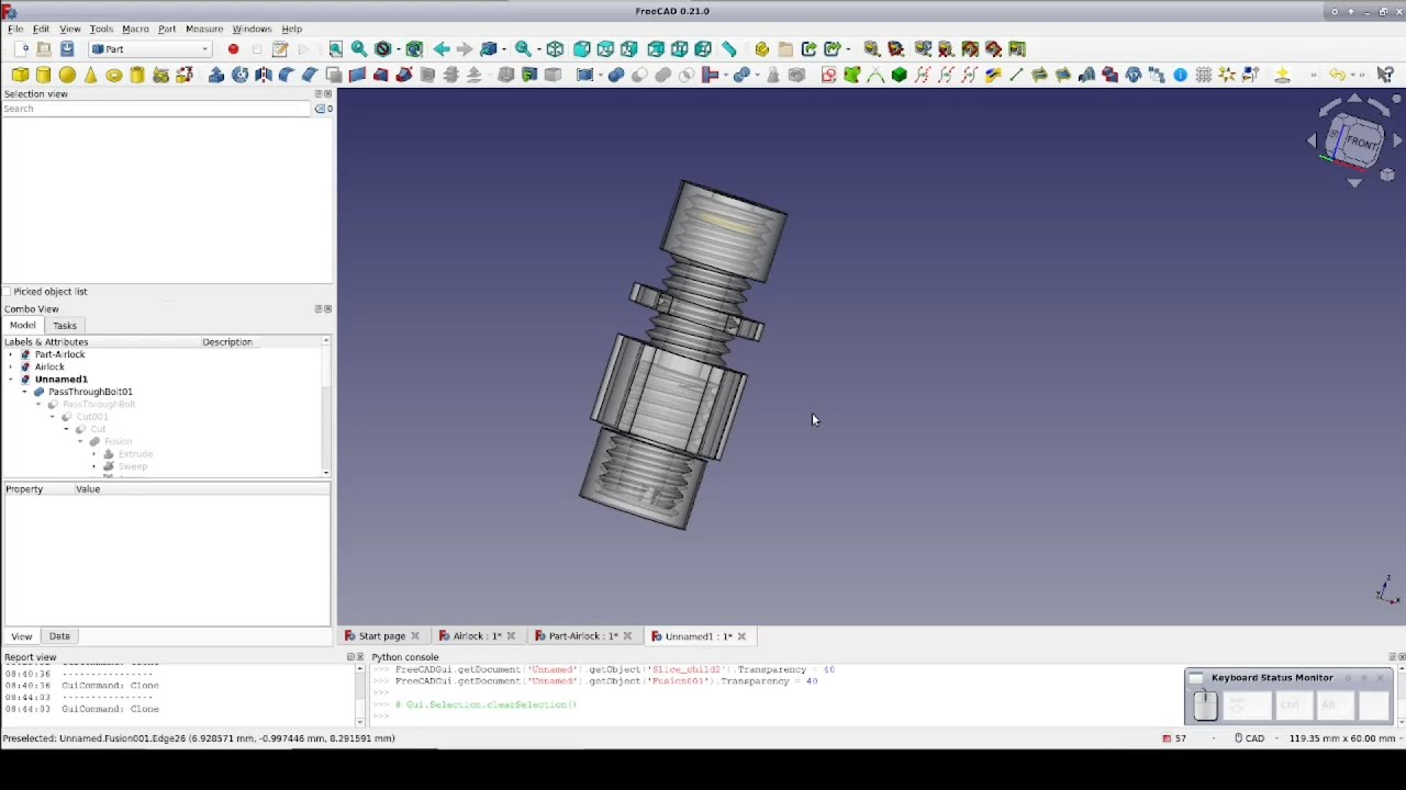 FreeCAD: Pass through bolt with compression fitting Part I - YouTube