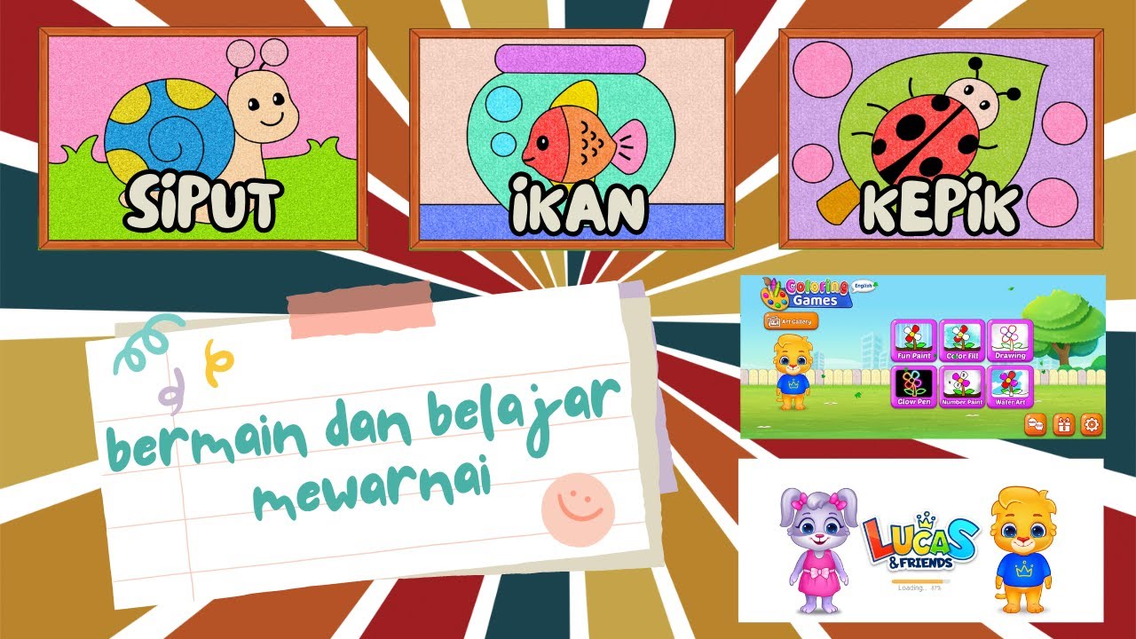 bermain dan belajar mewarnai untuk anak paud tk sd | siput | ikan ...