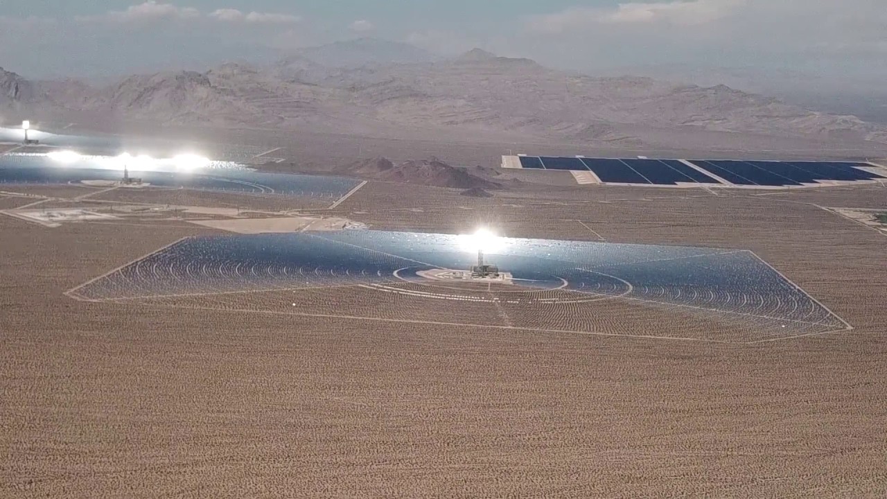 solar plant and wet dry lake stateline Nevada California interstate 15 ...