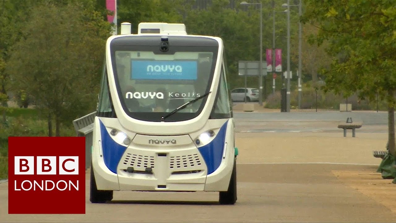 Driverless bus on show at London's Olympic park – BBC London - YouTube