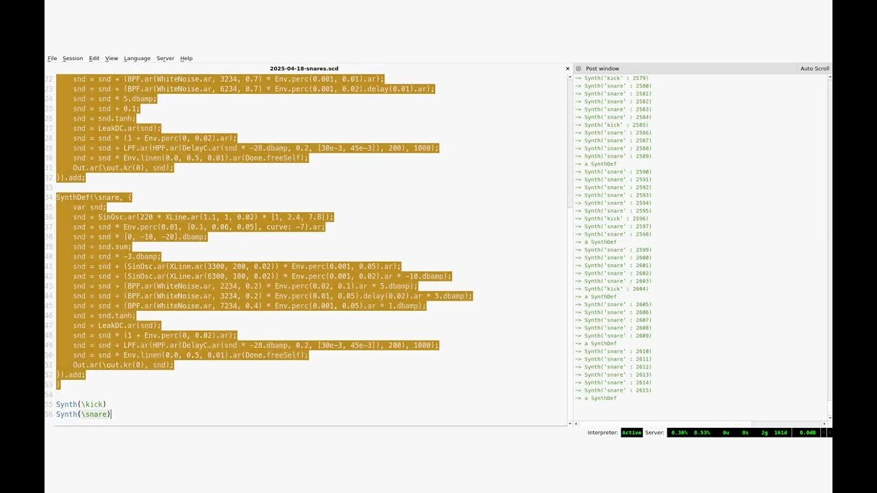 Modular-style breakcore in SuperCollider, part 1 - YouTube