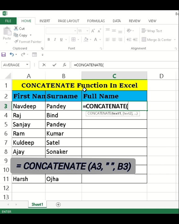 How to Use CONCATENATE Function in Excel #excel #concatenate #shorts # ...