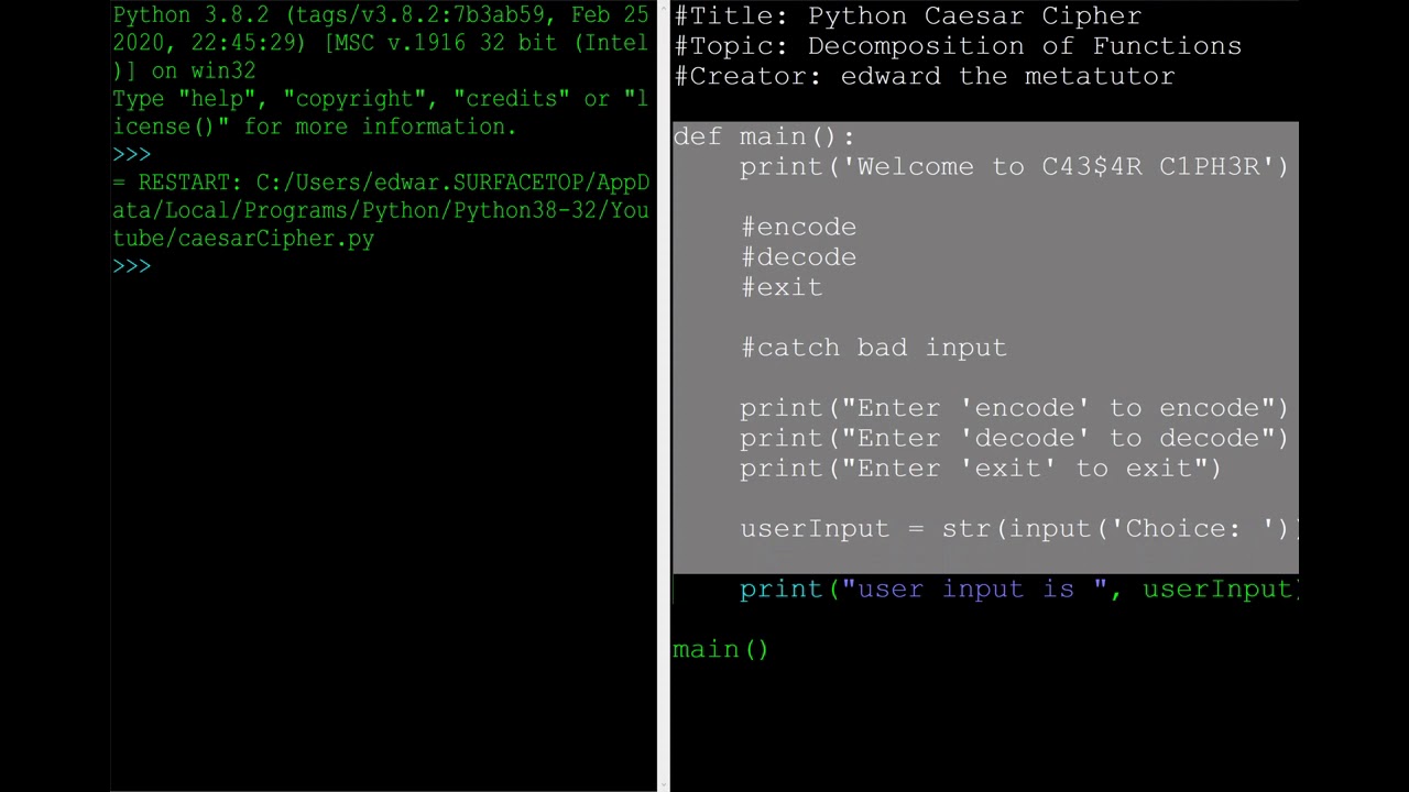 Python Caesar Cipher Part 1 - YouTube