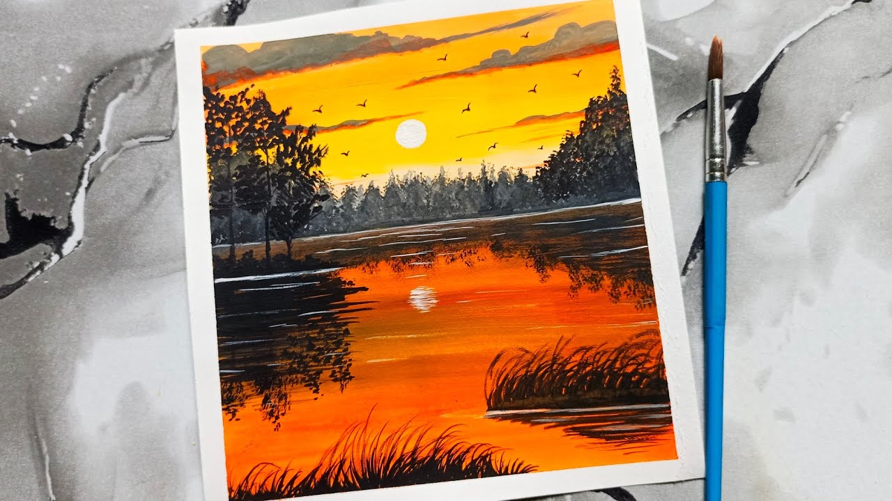 Easy Sunset Painting / sunset Painting for beginners - YouTube