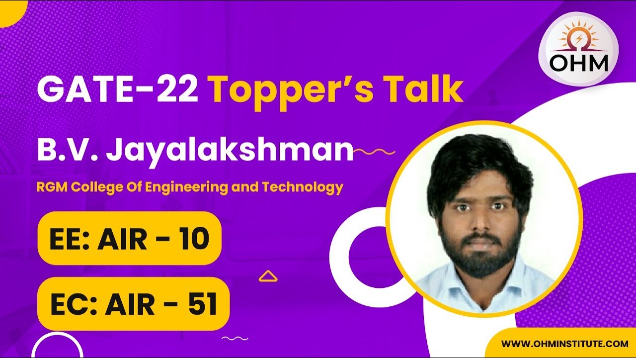 GATE-2022 Topper's Talk | Jayalakshman | EE AIR-10 & EC AIR-51 - YouTube