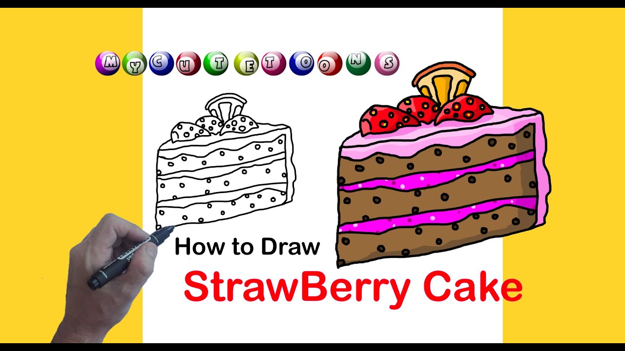 How to Draw a Strawberry Cake the Easy Way - YouTube