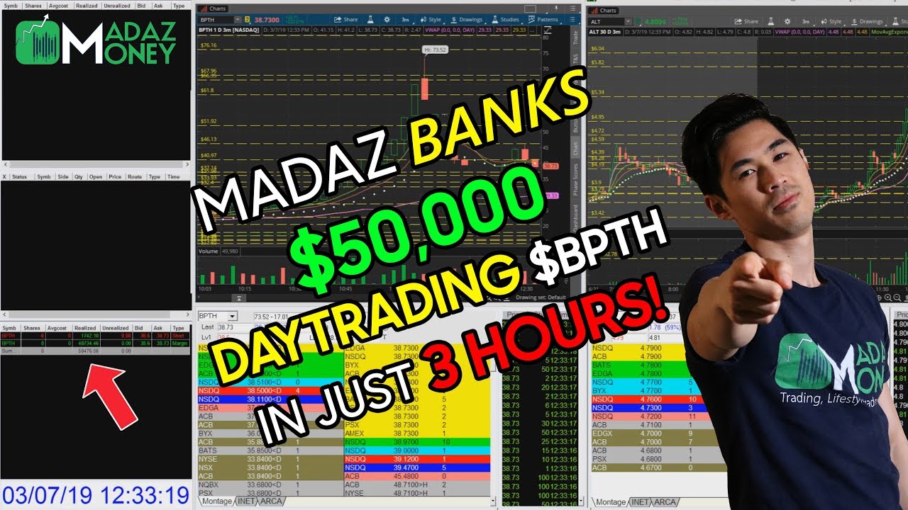 LIVE DAY #TRADING VIDEO - DAY TRADER MADAZ BANKS +$50,000 ON $BPTH IN ...