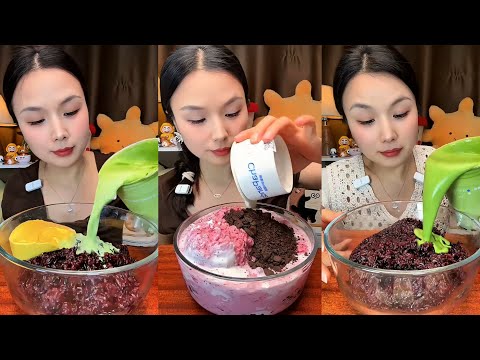 asmr mukbang - chocolate pudding, berry mousse cake, creamy dessert eating sound