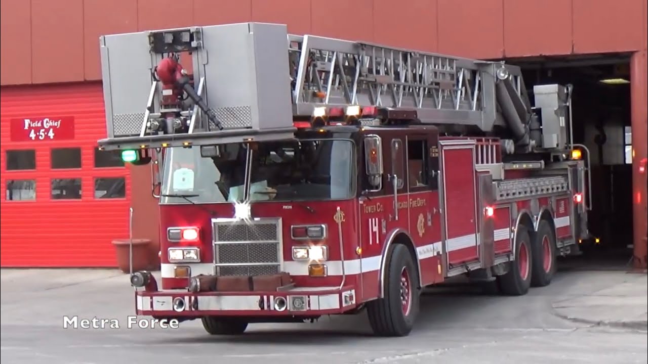 Chicago Fire Dept Tower Ladder 14 (Spare) Responding - YouTube