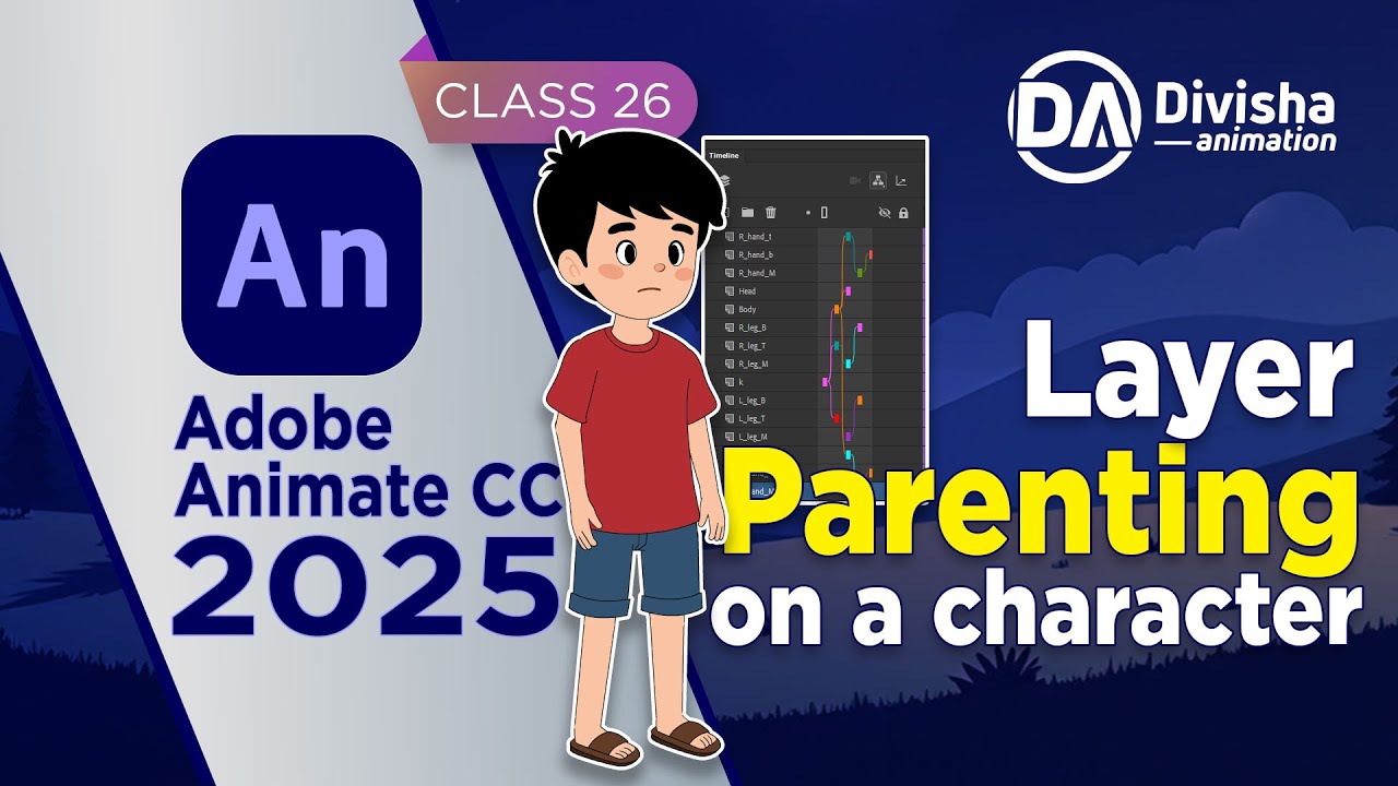 Adobe Animate CC 2025 | Complete course | Apply Layer Parenting on a ...
