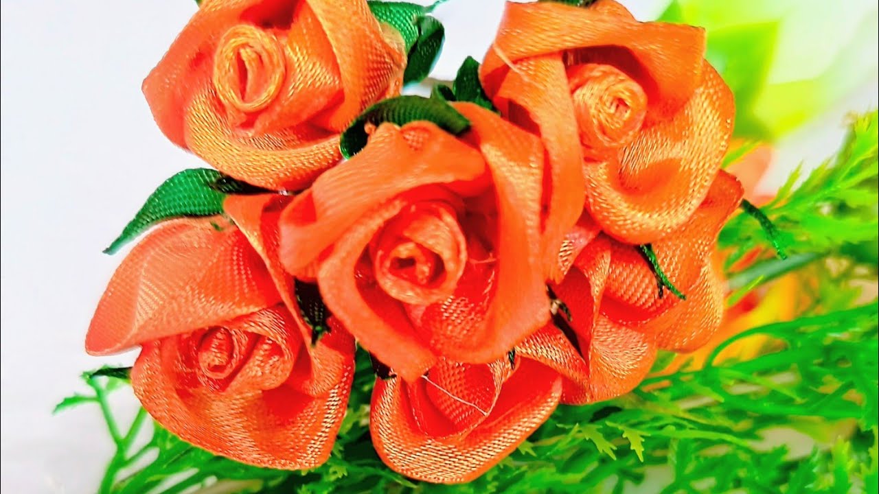 diy ribbon rose simple making tutorial/ribbon rose making idea - YouTube