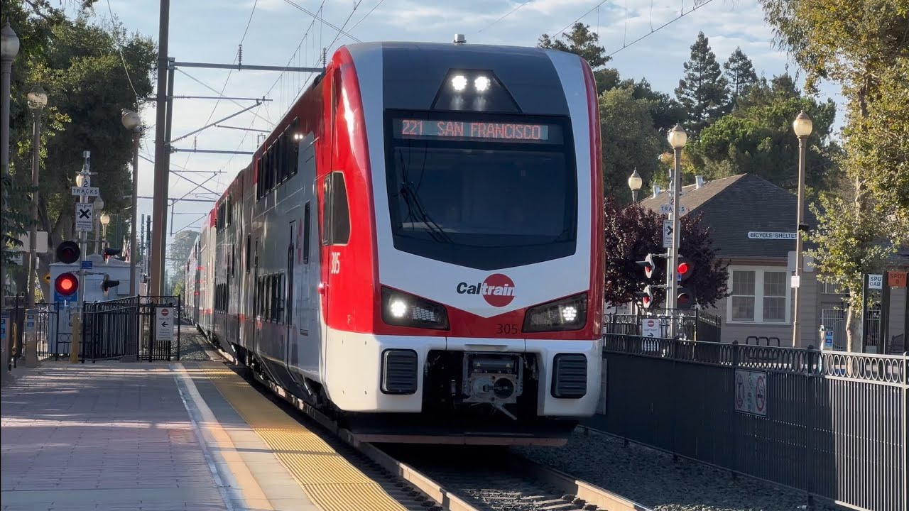 First Caltrain EMU arriving at Menlo Park! - YouTube
