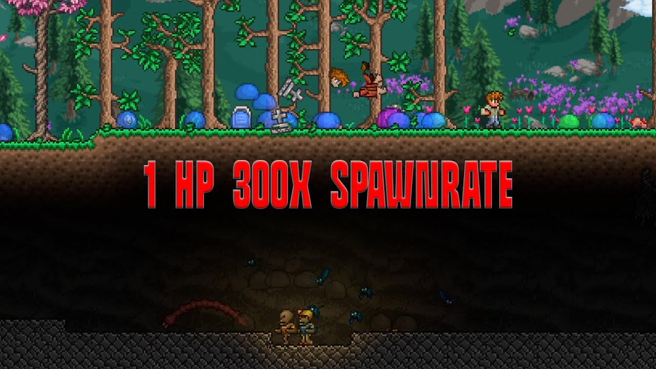 Terraria with 300x spawn 1 HP #1 - YouTube