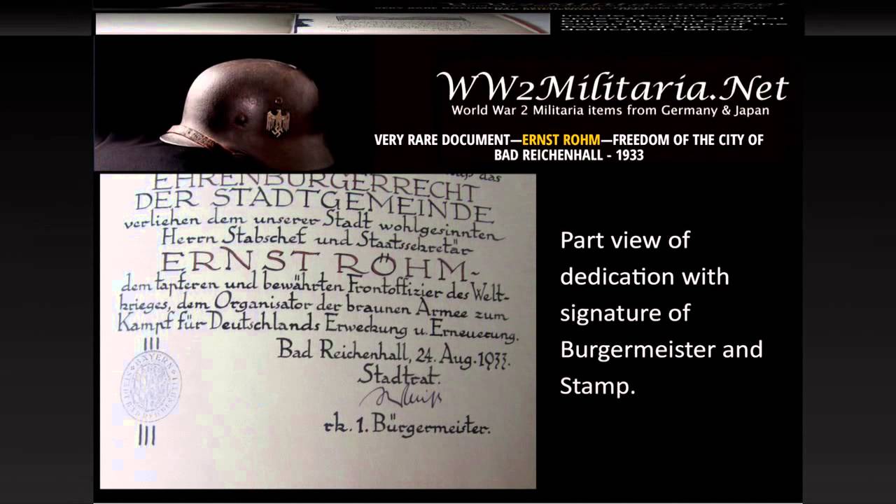 Ernst Rohm Rare Document -- Freedom of City of Bad Reichenhall - YouTube