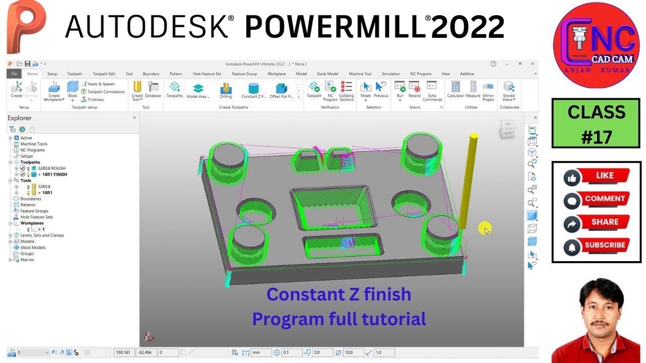 #17 Autodesk powermill 2022 class 17 | CONSTANT Z FINISH | - YouTube