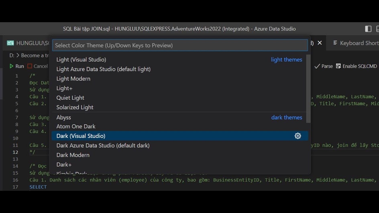 Theme Azure Data Studio - YouTube